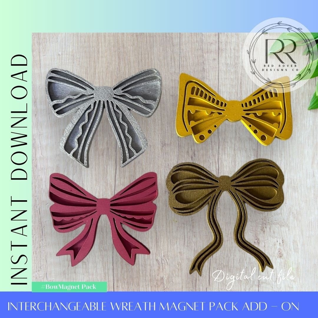 4 Bows Magnet Pack Add-on, Bow Magnets for Interchangeable Wreath SVG ...