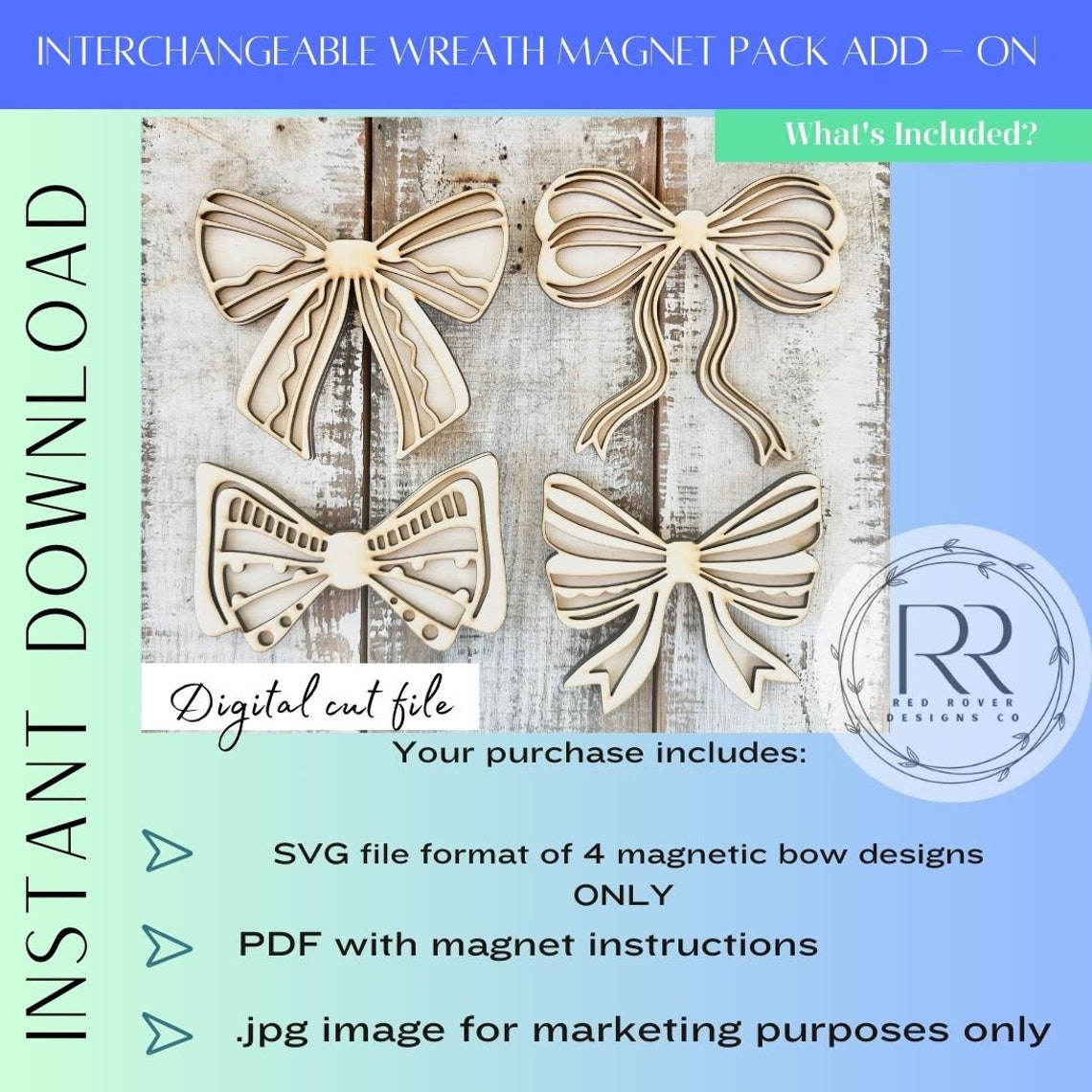 4 Bows Magnet Pack Add-on, Bow Magnets for Interchangeable Wreath SVG ...