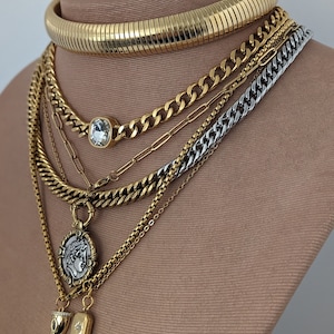 Layered Mixed Chain Necklace Set, Gold Multi Layer Necklace, Mixed ...