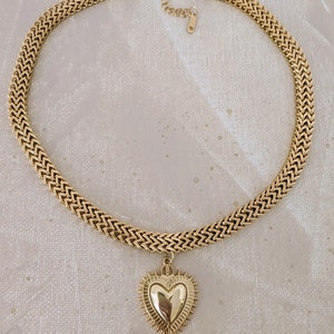 Chunky Gold Chain Heart Pendant Necklace Set, Layering Necklace, Bold ...