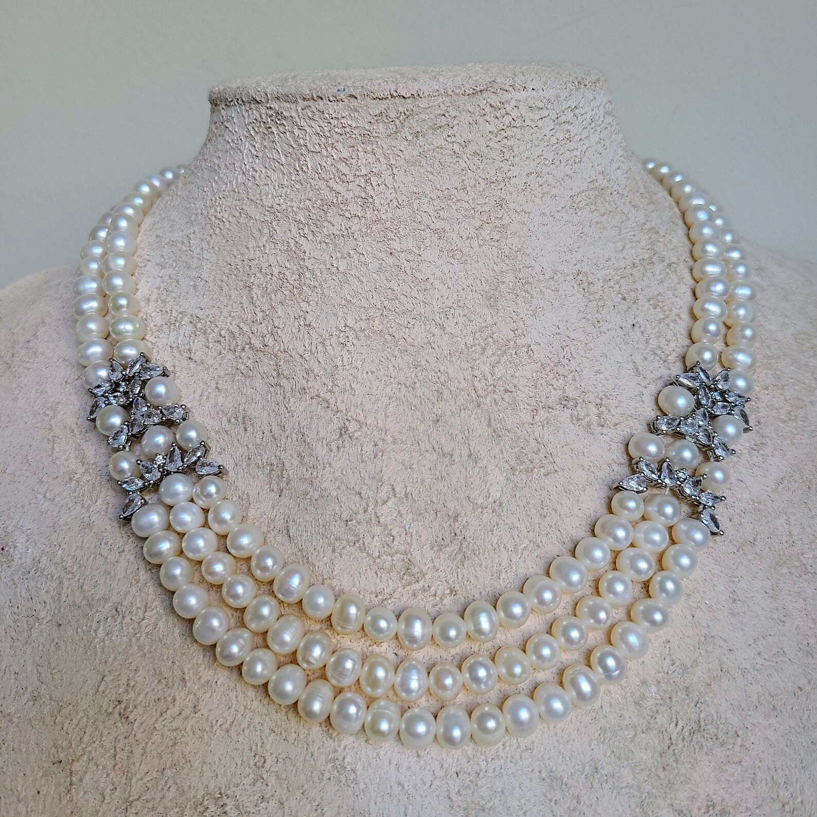 Freshwater Pearl Necklace 3 Strand Pearl Necklace White Freshwater