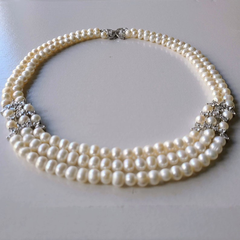 Freshwater Pearl Necklace 3 Strand Pearl Necklace White Freshwater
