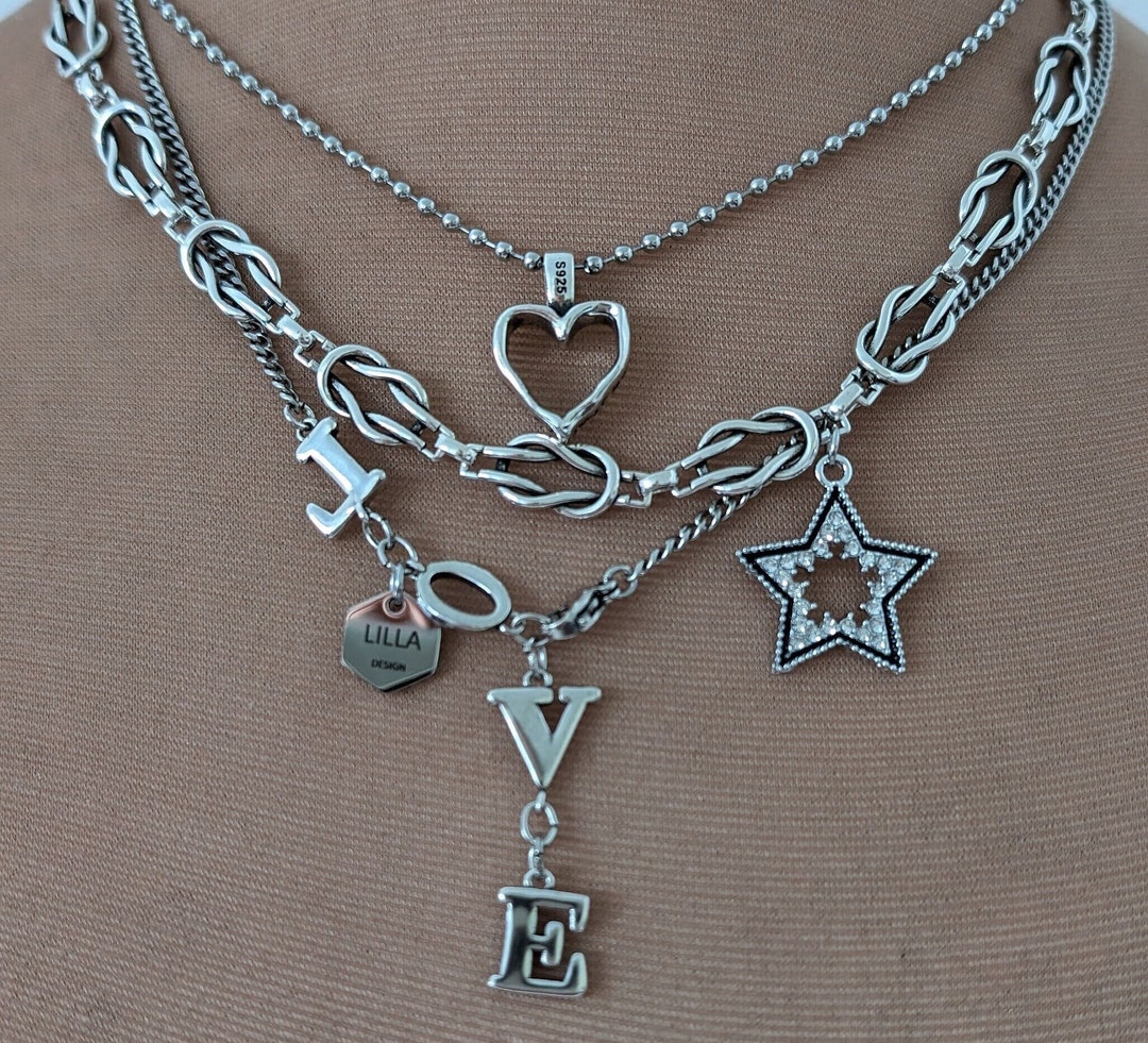 Layered Silver Chain Necklace Set for Women, Boho Silver Necklace, S925 ...