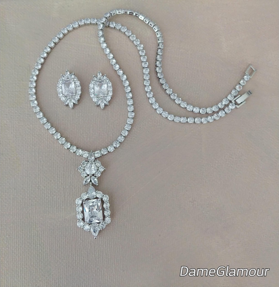 Wedding Necklace and Earrings,glam Wedding,zircon Crystal Necklace ...