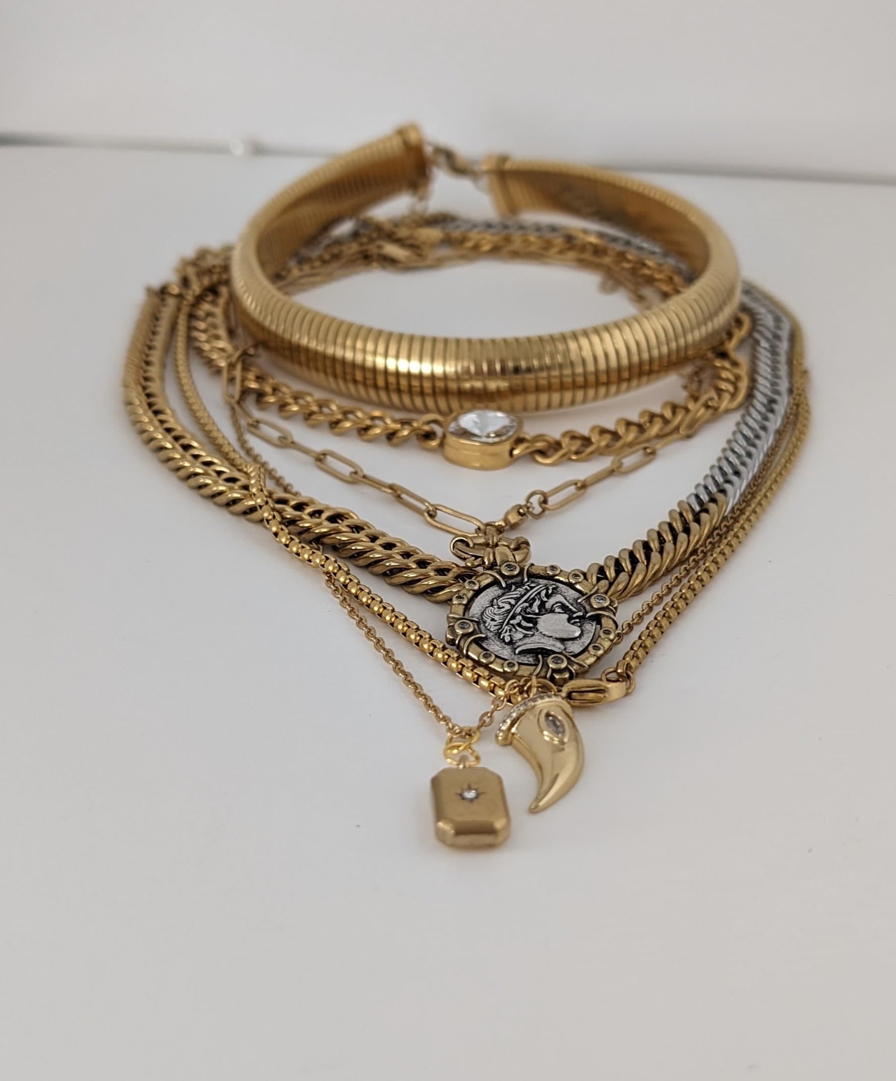 Layered Mixed Chain Necklace Set, Gold Multi Layer Necklace, Mixed ...