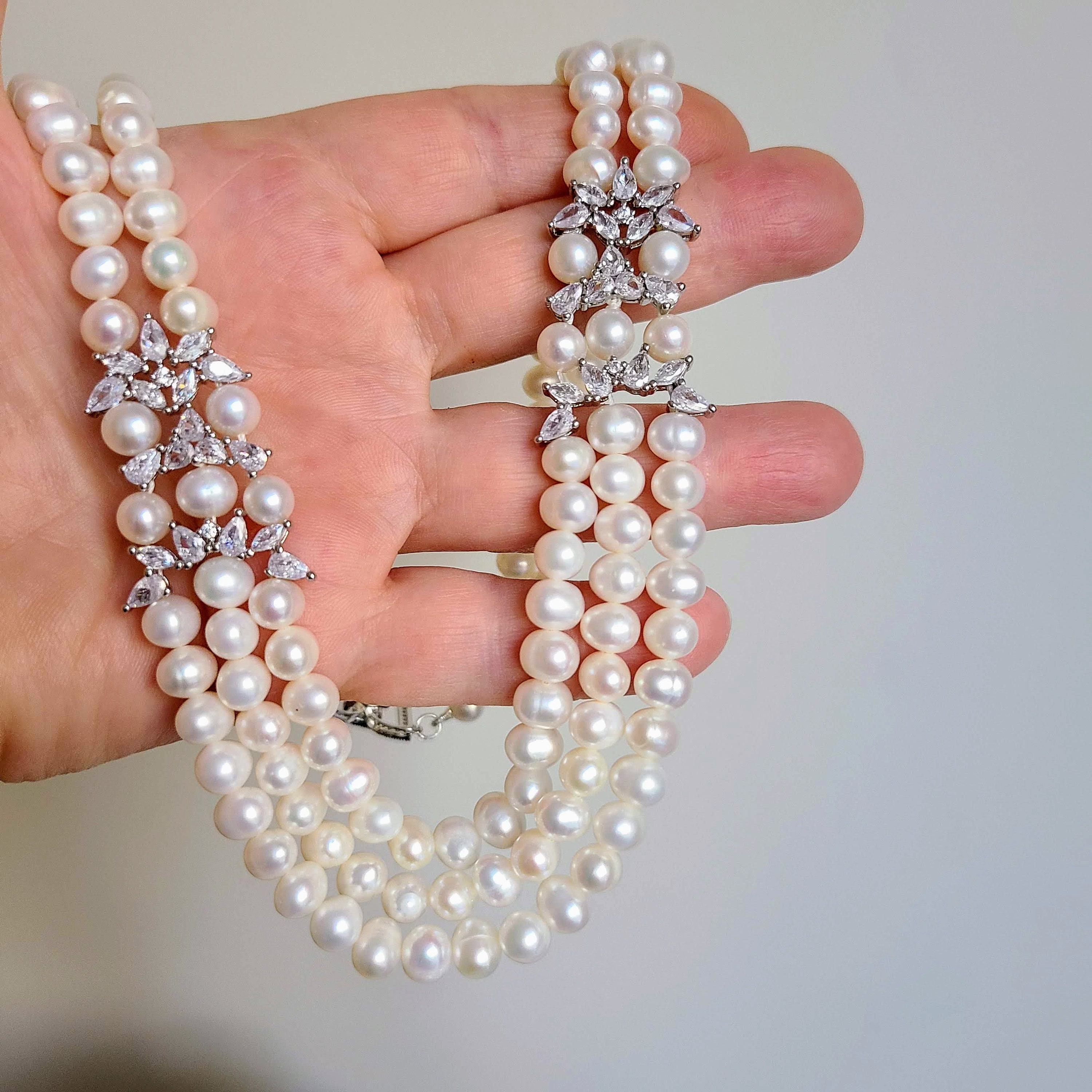 Freshwater Pearl Necklace 3 Strand Pearl Necklace White Freshwater