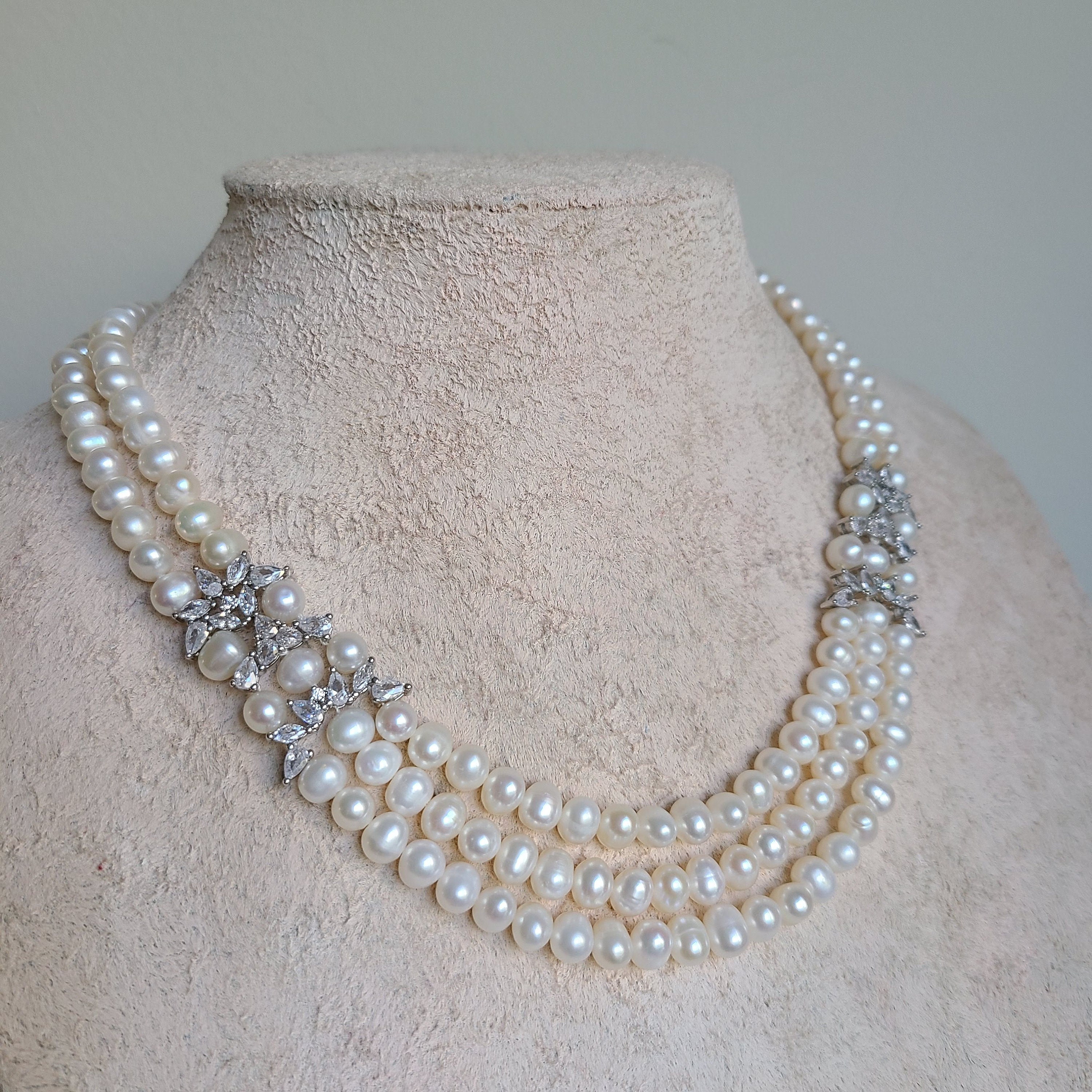 Freshwater Pearl Necklace 3 Strand Pearl Necklace White Freshwater