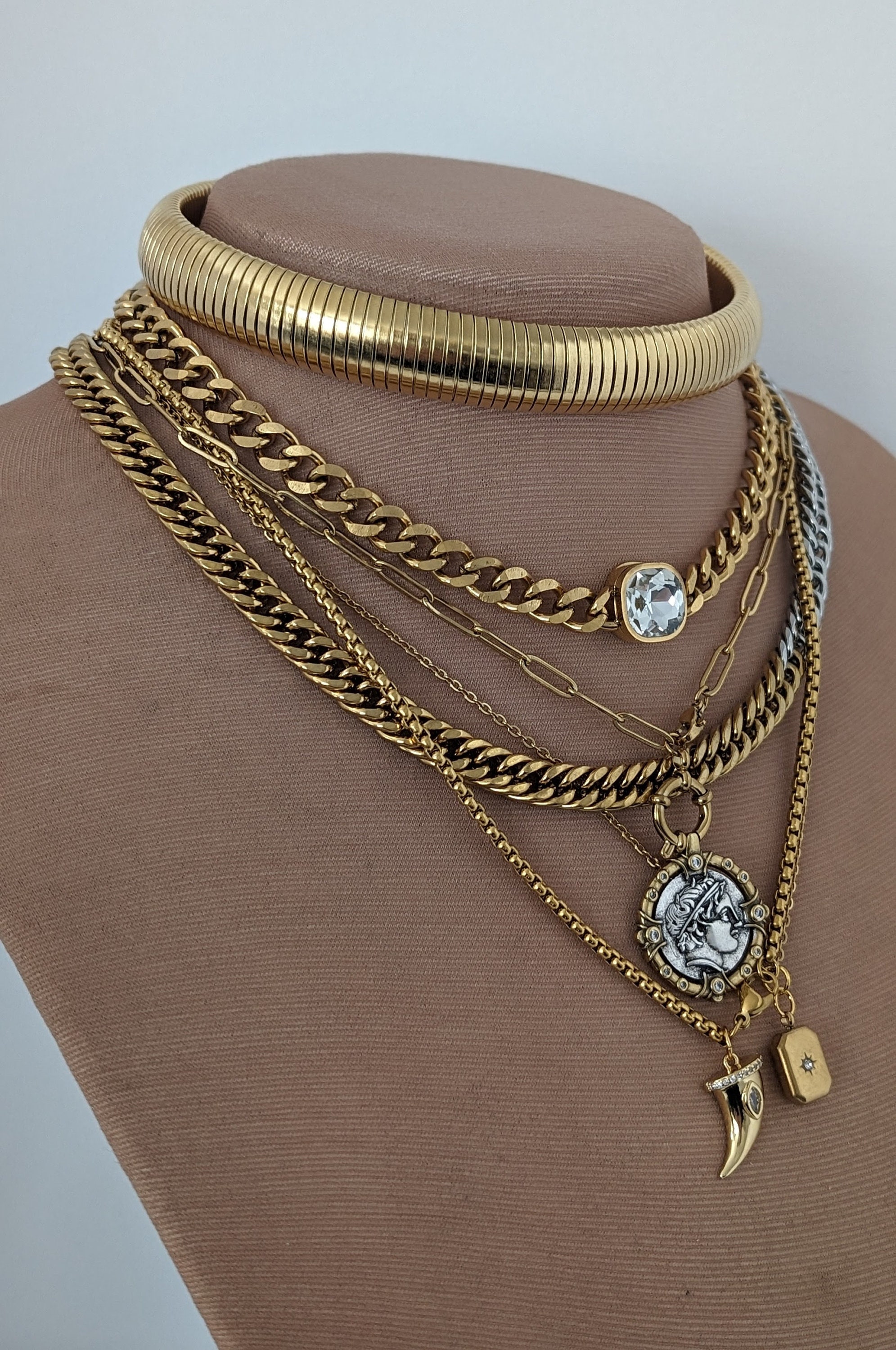 Layered Mixed Chain Necklace Set, Gold Multi Layer Necklace, Mixed ...
