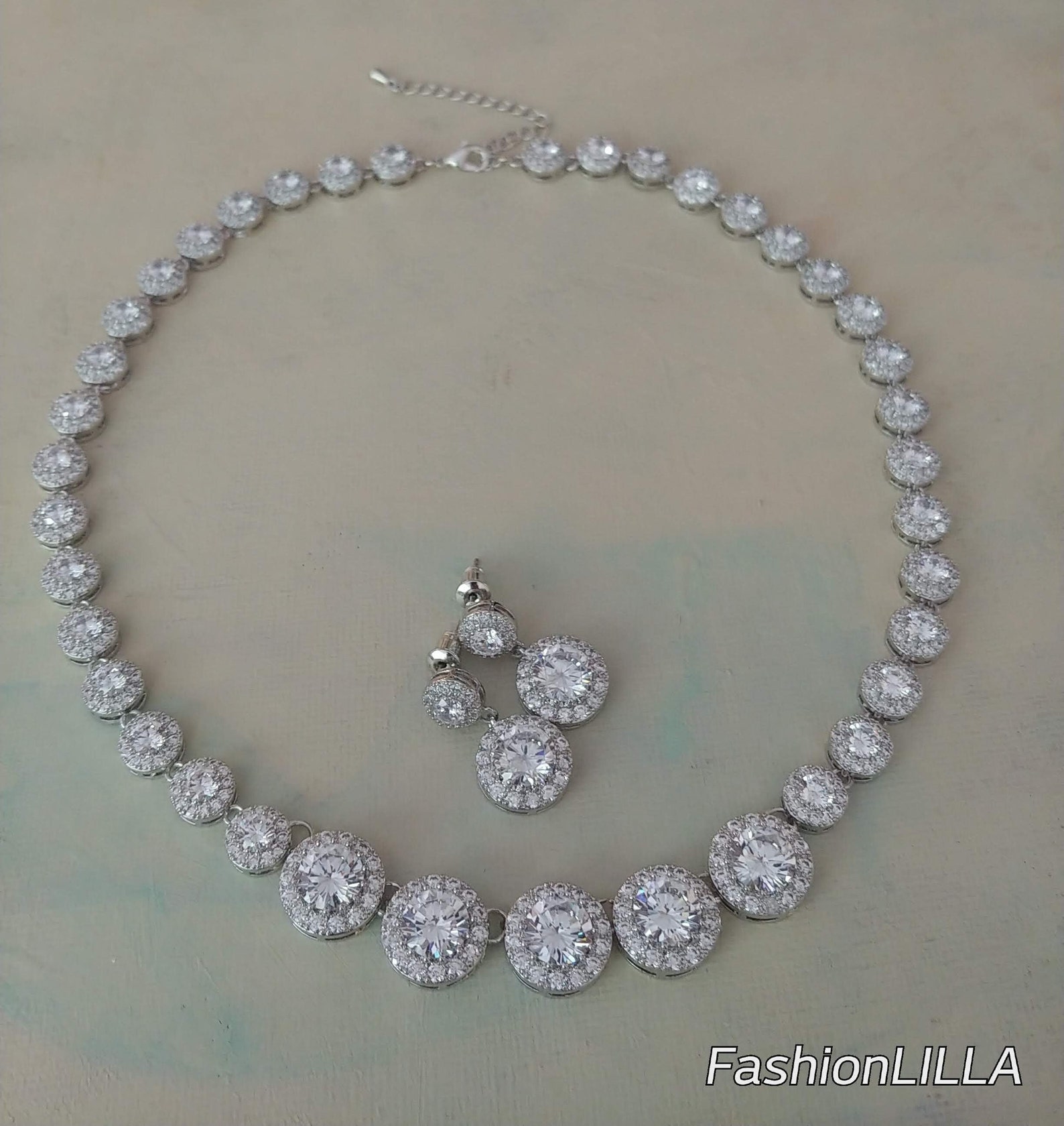 Cubic Zirconia Wedding Necklace Set,round Diamond Halo Necklace for ...