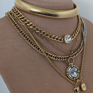 Layered Mixed Chain Necklace Set, Gold Multi Layer Necklace, Mixed ...