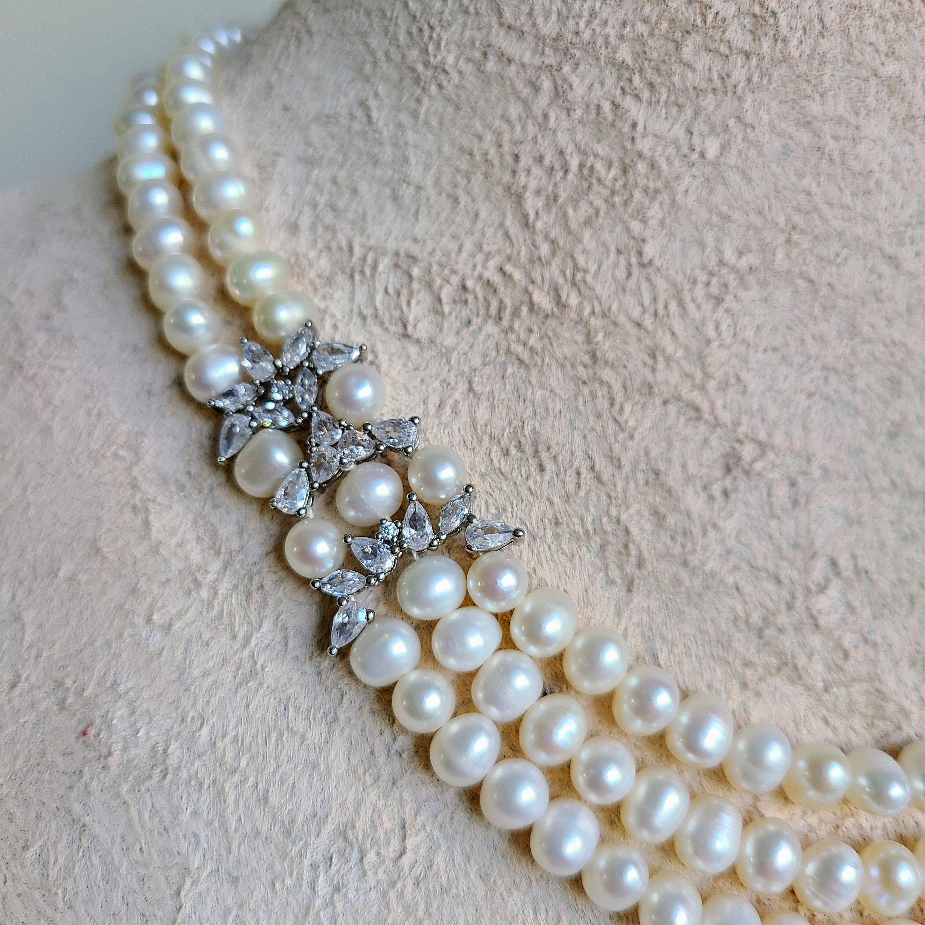 Freshwater Pearl Necklace 3 Strand Pearl Necklace White Freshwater
