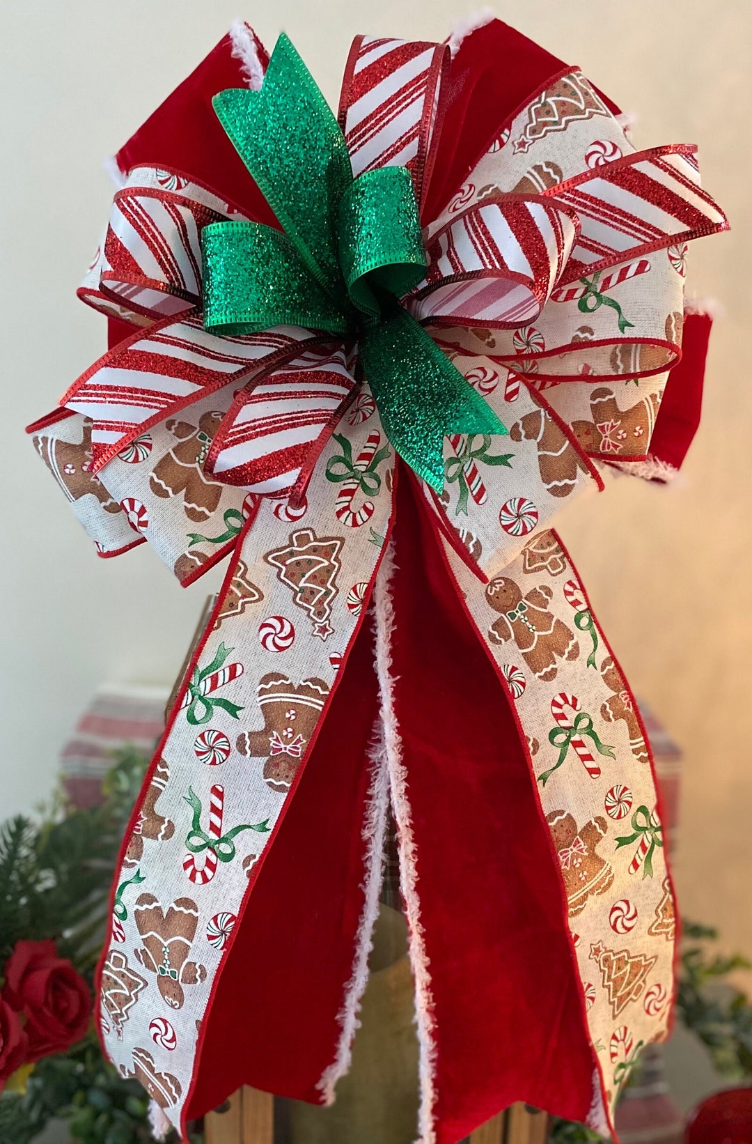 Christmas Tree Topper Candy Cane and Gingerbread, Candy Cane Lantern ...