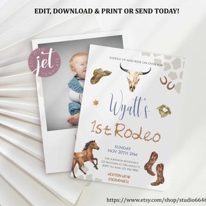 FIRST RODEO Birthday Invitation Template Boy Cowboy Invitation With ...