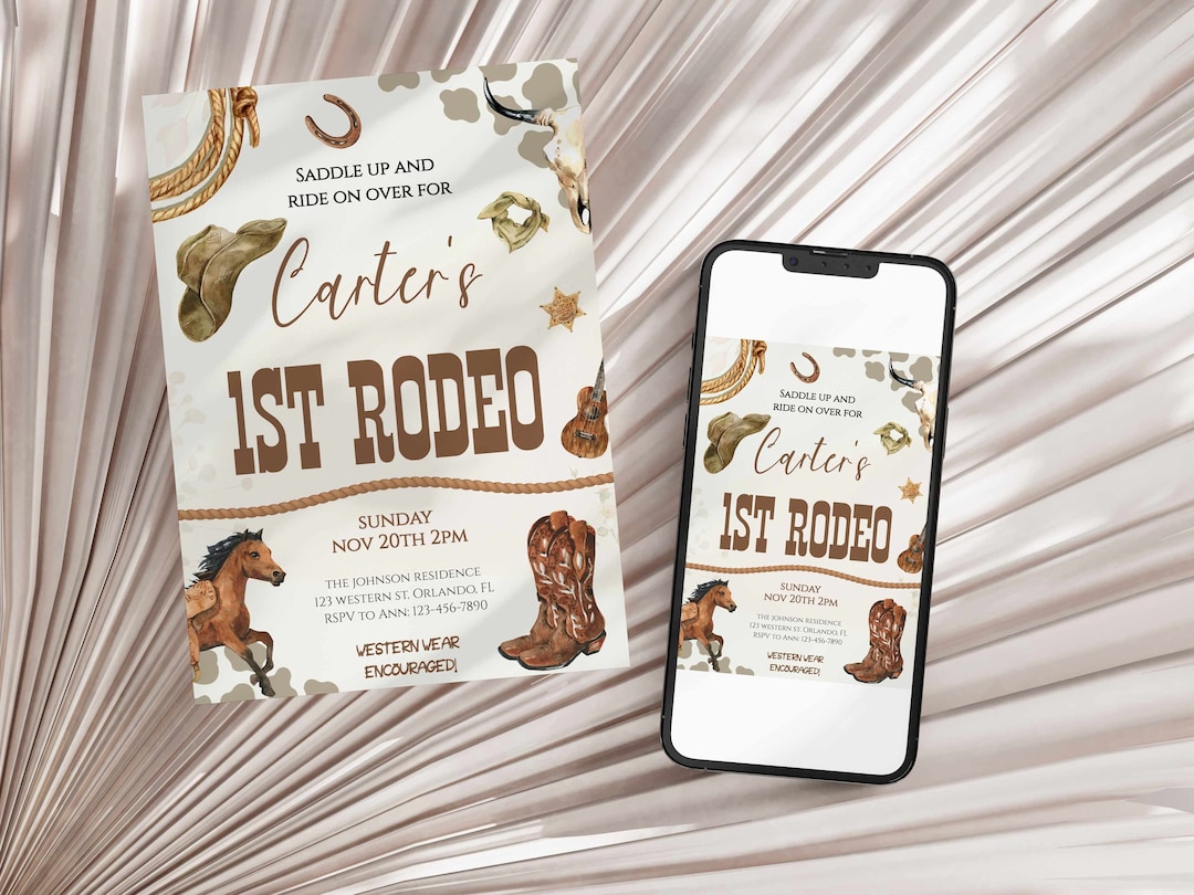 FIRST RODEO Birthday Invitation Template, Boy Cowboy Birthday ...