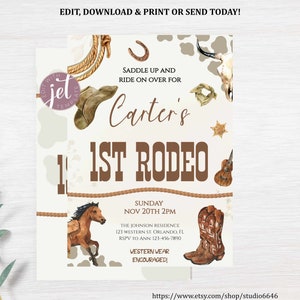 FIRST RODEO Birthday Invitation Template, Boy Cowboy Birthday ...