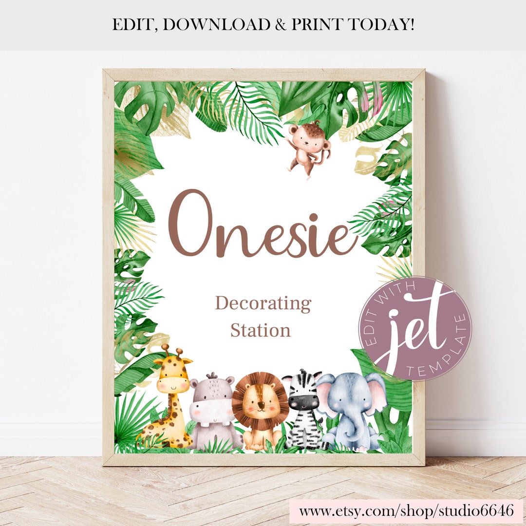 EDITABLE Onesie Decorating Station Sign Jungle Baby Shower Jungle ...