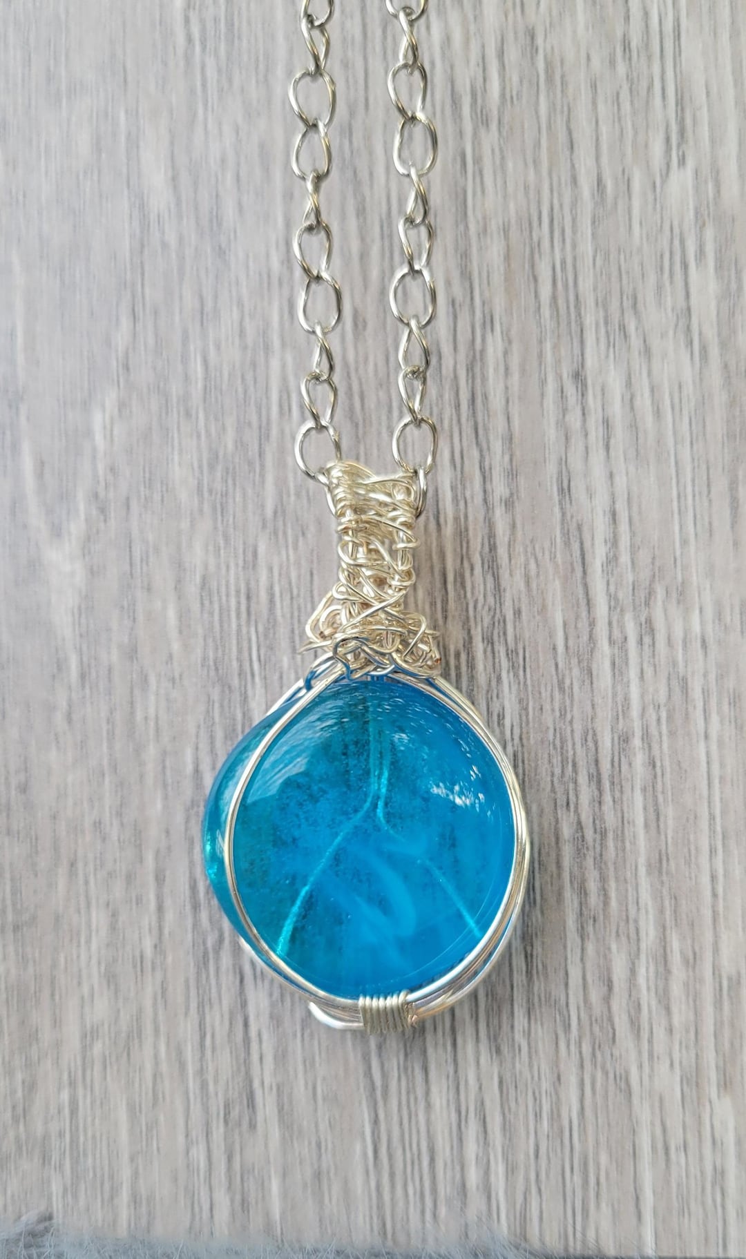 Round Clear Blue Glass Pendant-clear Blue Glass Silver Necklace-round ...