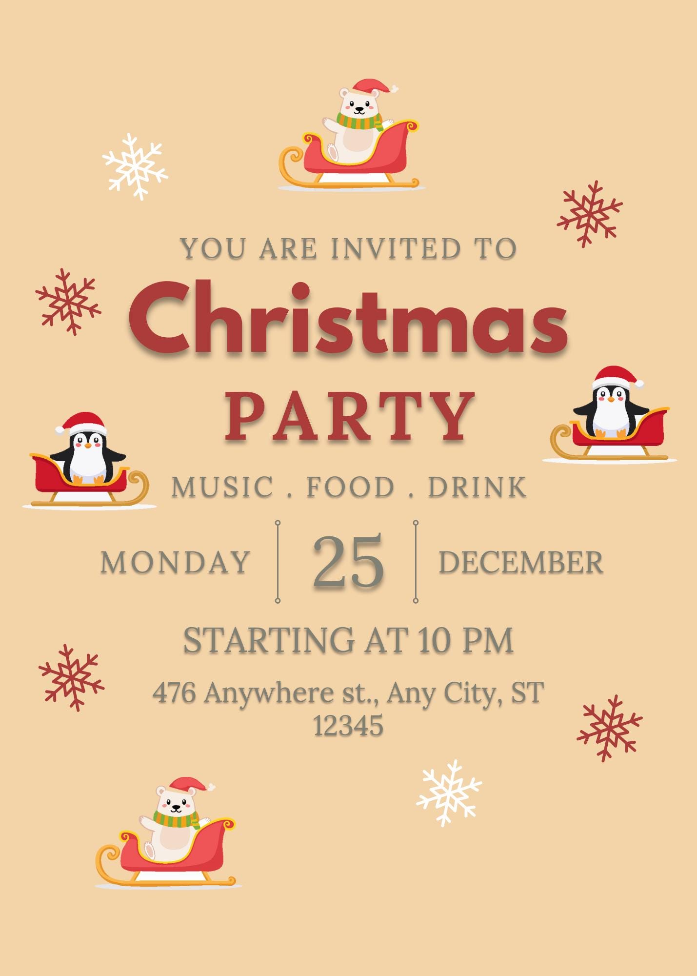 Editable Christmas Party Invitation Template, Holiday Party Invite ...