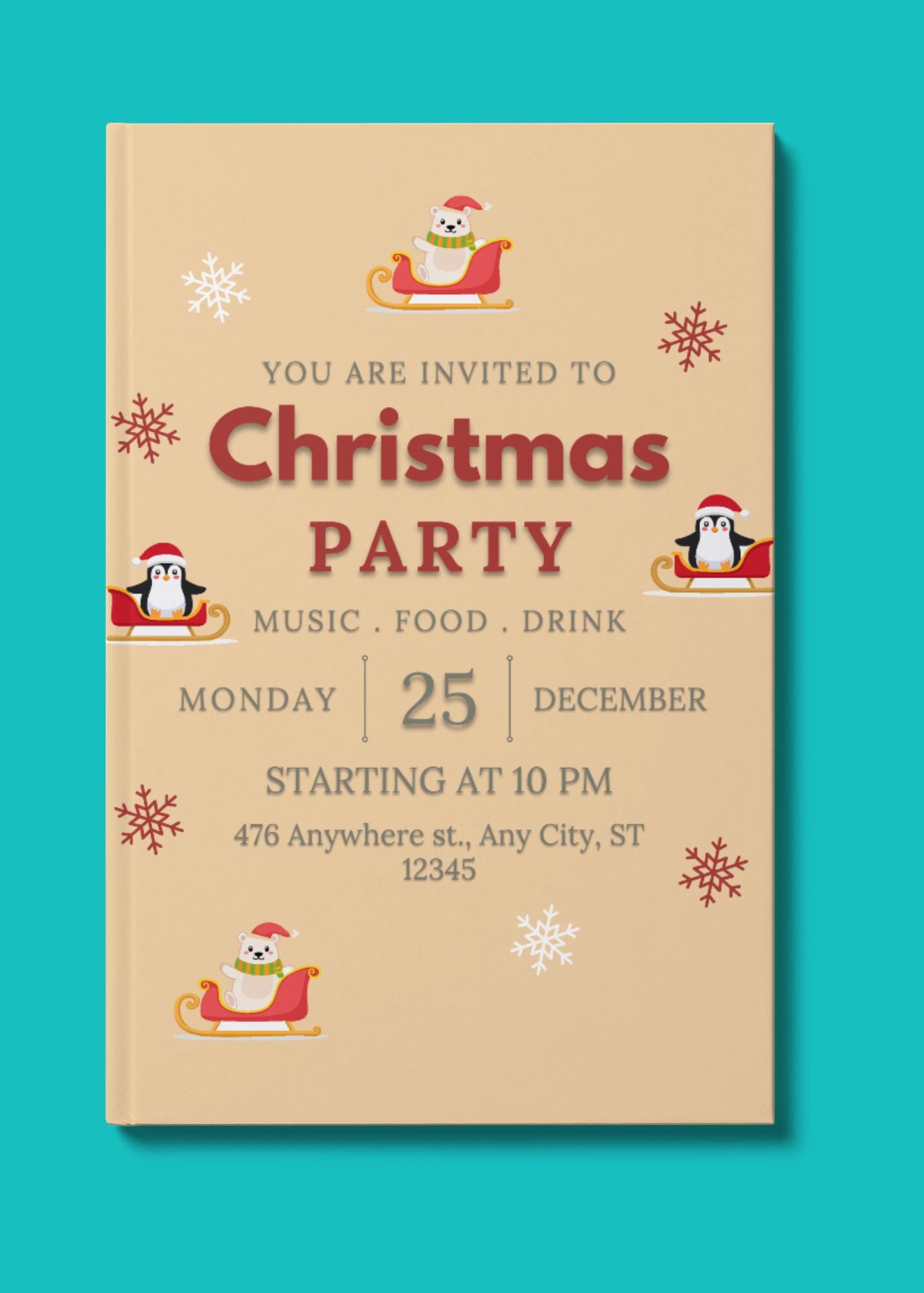 Editable Christmas Party Invitation Template, Holiday Party Invite ...