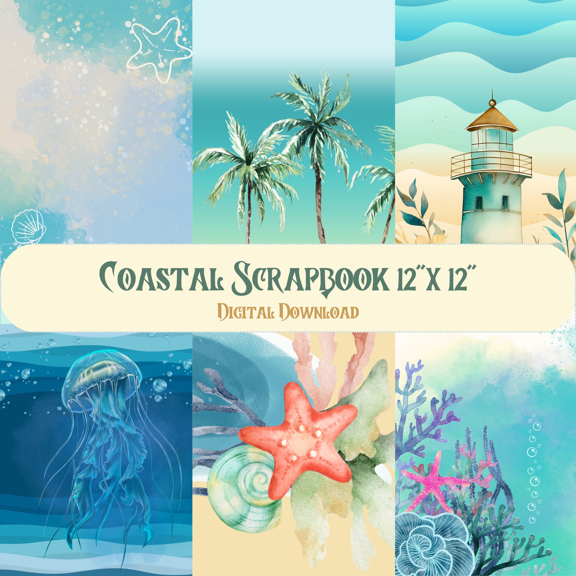 Scrapbook Paper, Junk Journal, Printable, Downloadable, Beach Scrapbook ...