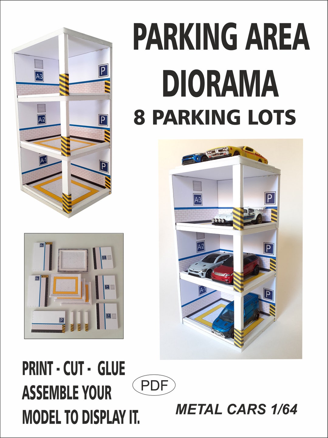 Diorama Model Parking Area With 8 Lots for Metal Cars of a Scale 1:64 ...