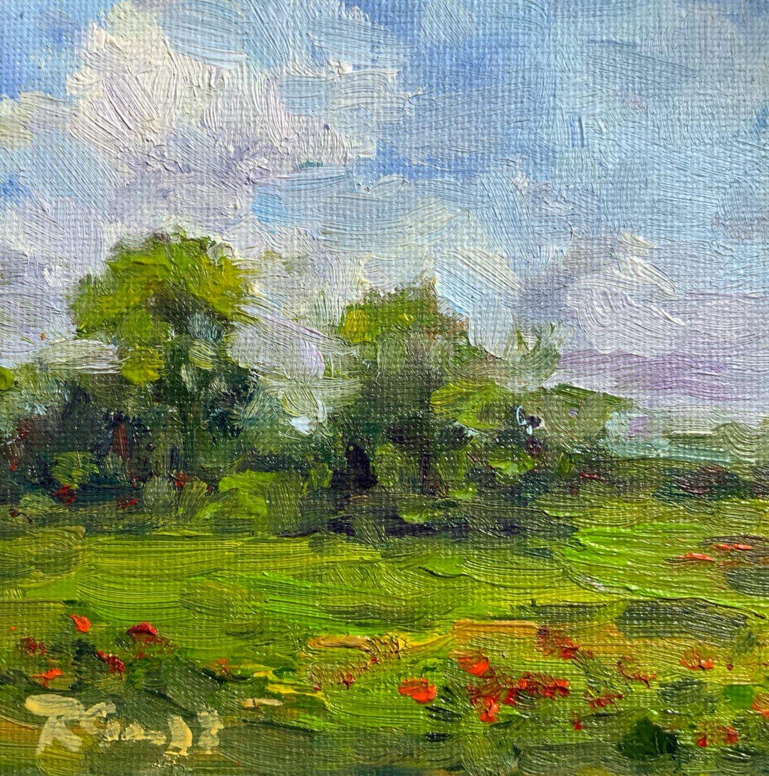 Small Landscape Original Oil Painting, Mini Impressionist Summer Meadow ...