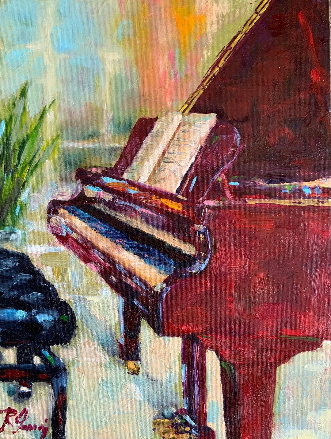 Piano Painting Music Original Art 12 by 9 Interior Classical Grand ...