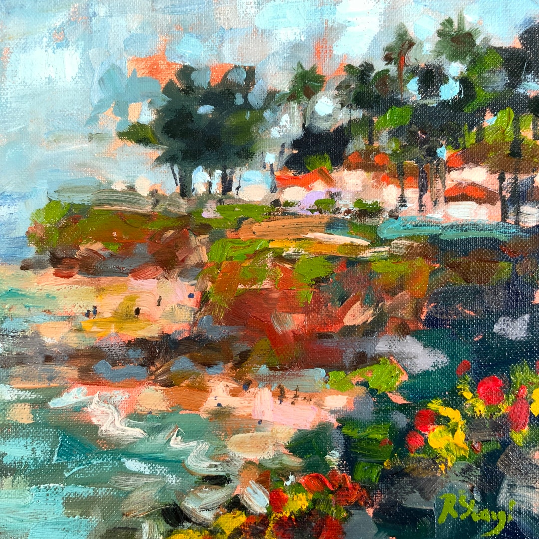 Santa Cruz Cliff Oil Painting: California Coast Impressionist Art ...