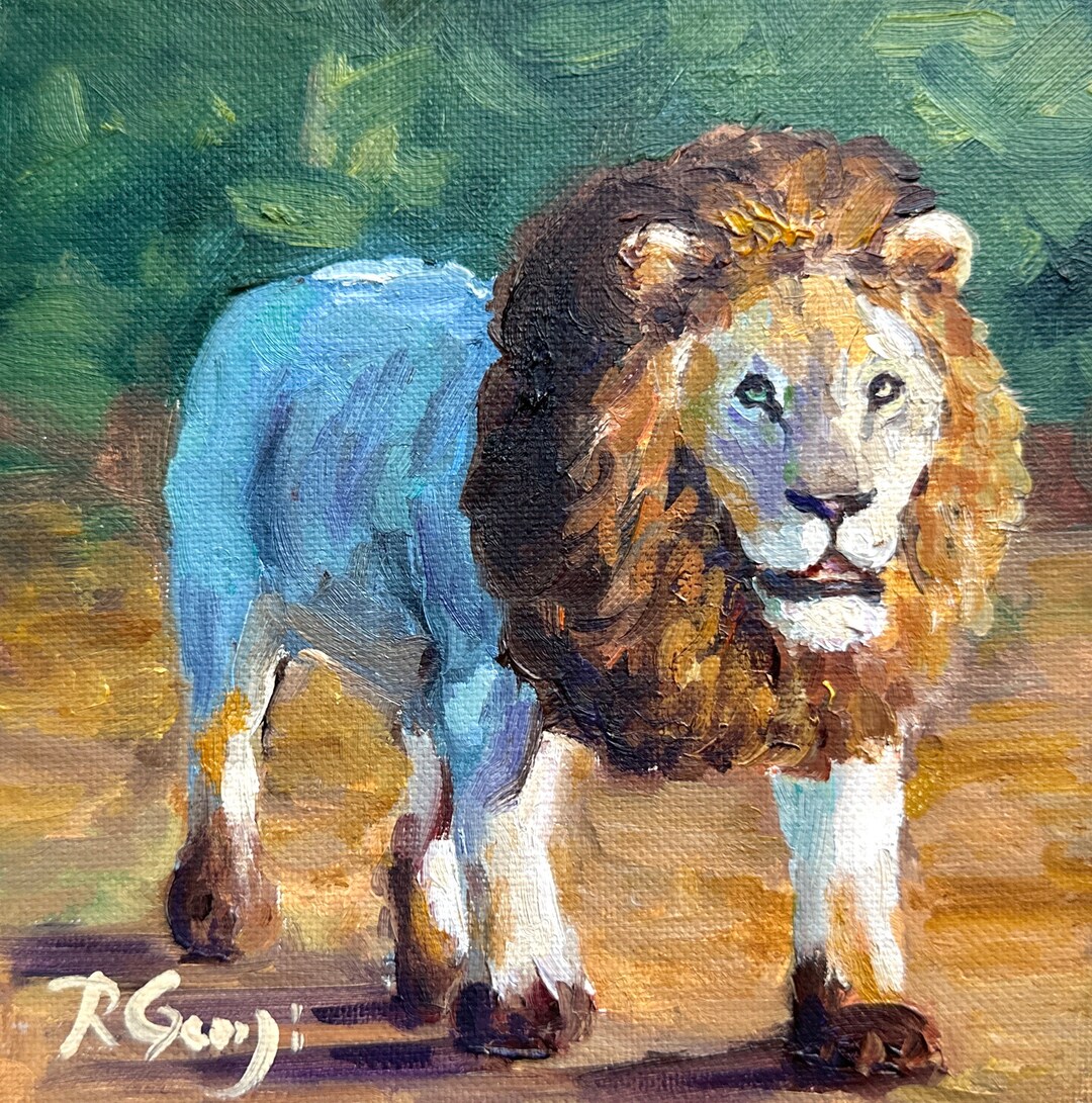 Lion Painting Animal Original Art 6x6 Savannah Artwork Wildlife Wall ...