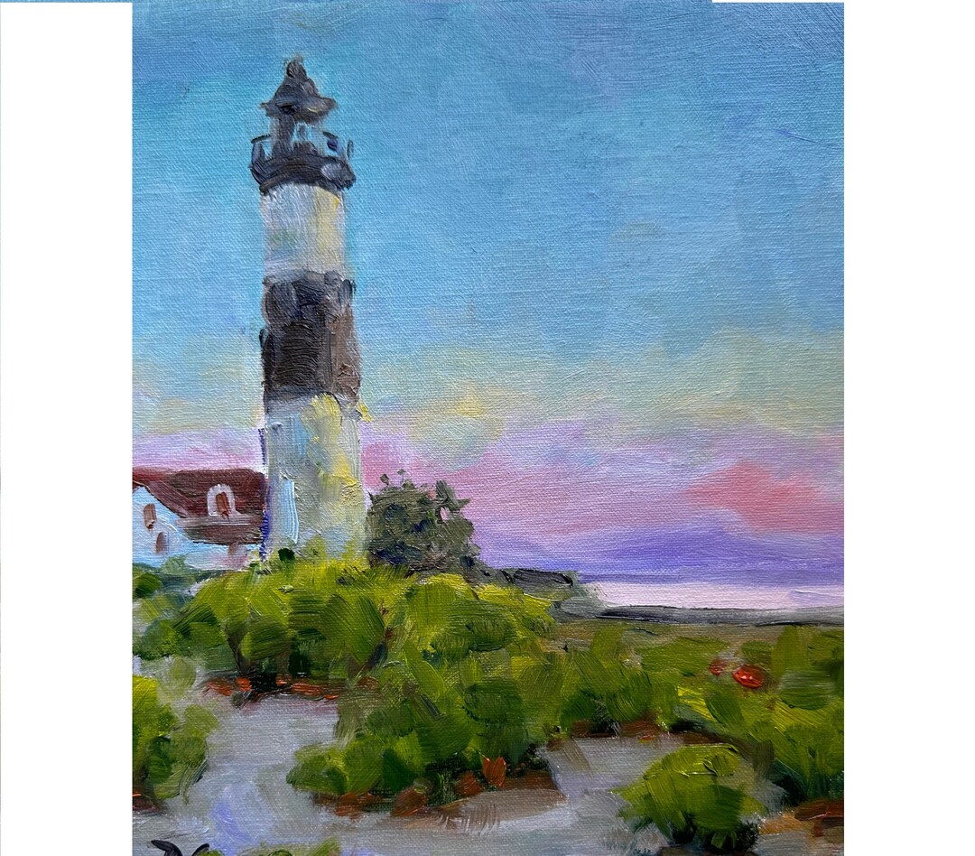 Lighthouse Painting Sunset Original Art 10x8 Oil Painting Ocean Artwork ...