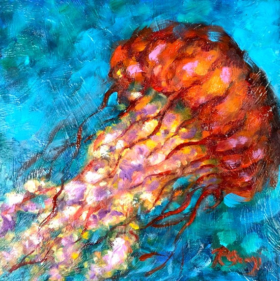 Art & Collectibles Painting Jellyfish Acrylic Painting Original Art ...