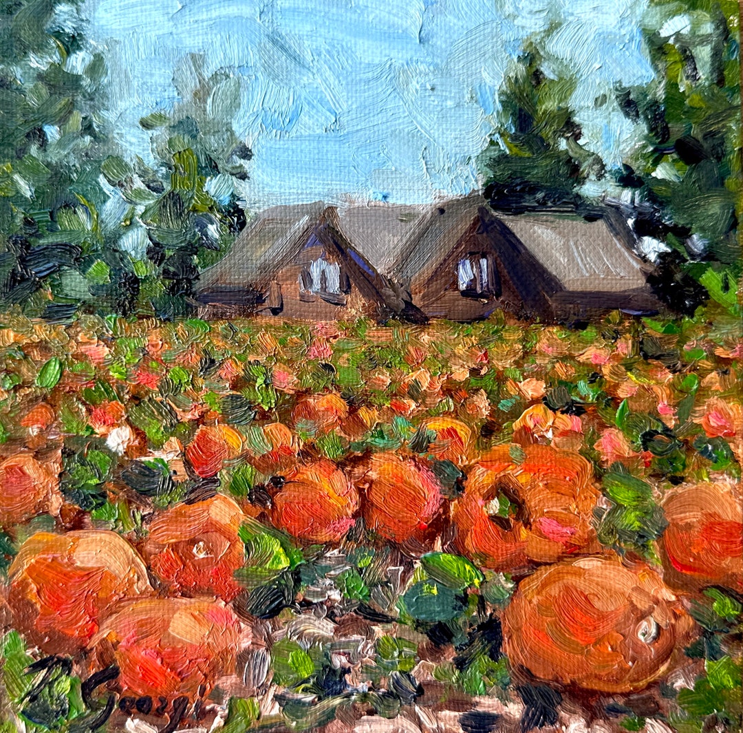 Pumpkin Patch Painting Fall Original Art 6x 6 - Etsy