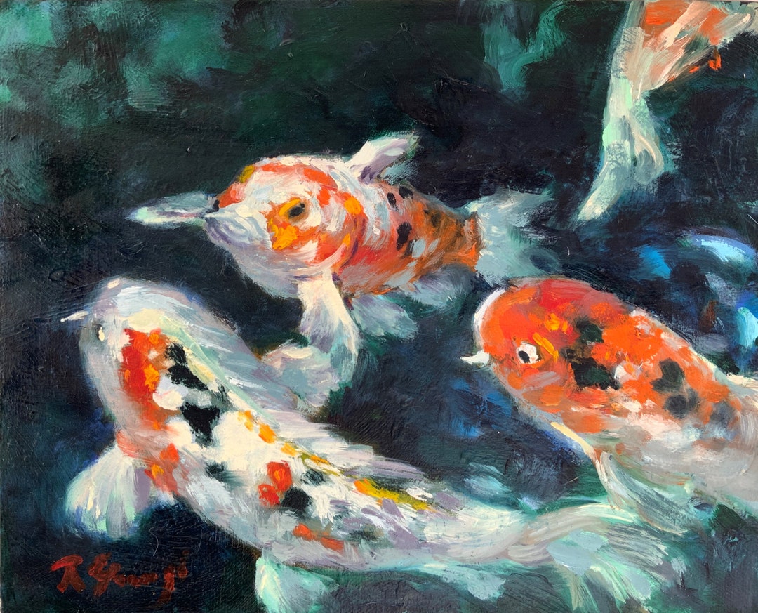 Goldfish Painting Nautical Original Art 9 X 12 Underwater Scene Artwork ...
