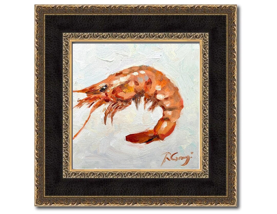 Shrimp Painting Original Seafood Art Still Life Small Oil Painting ...