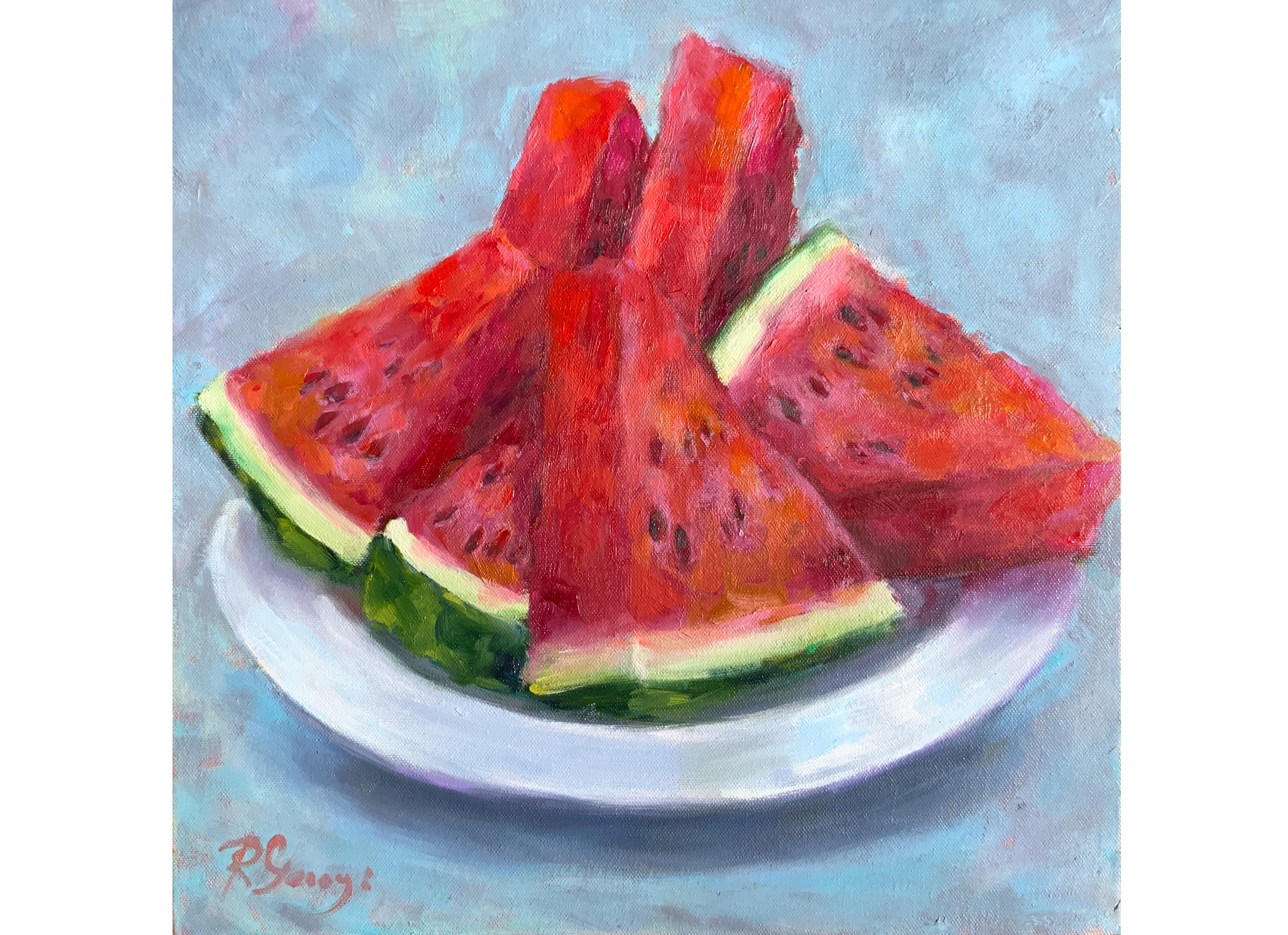 Watermelon Oil Painting Fruit Original Impressionist Art Food Artwork ...