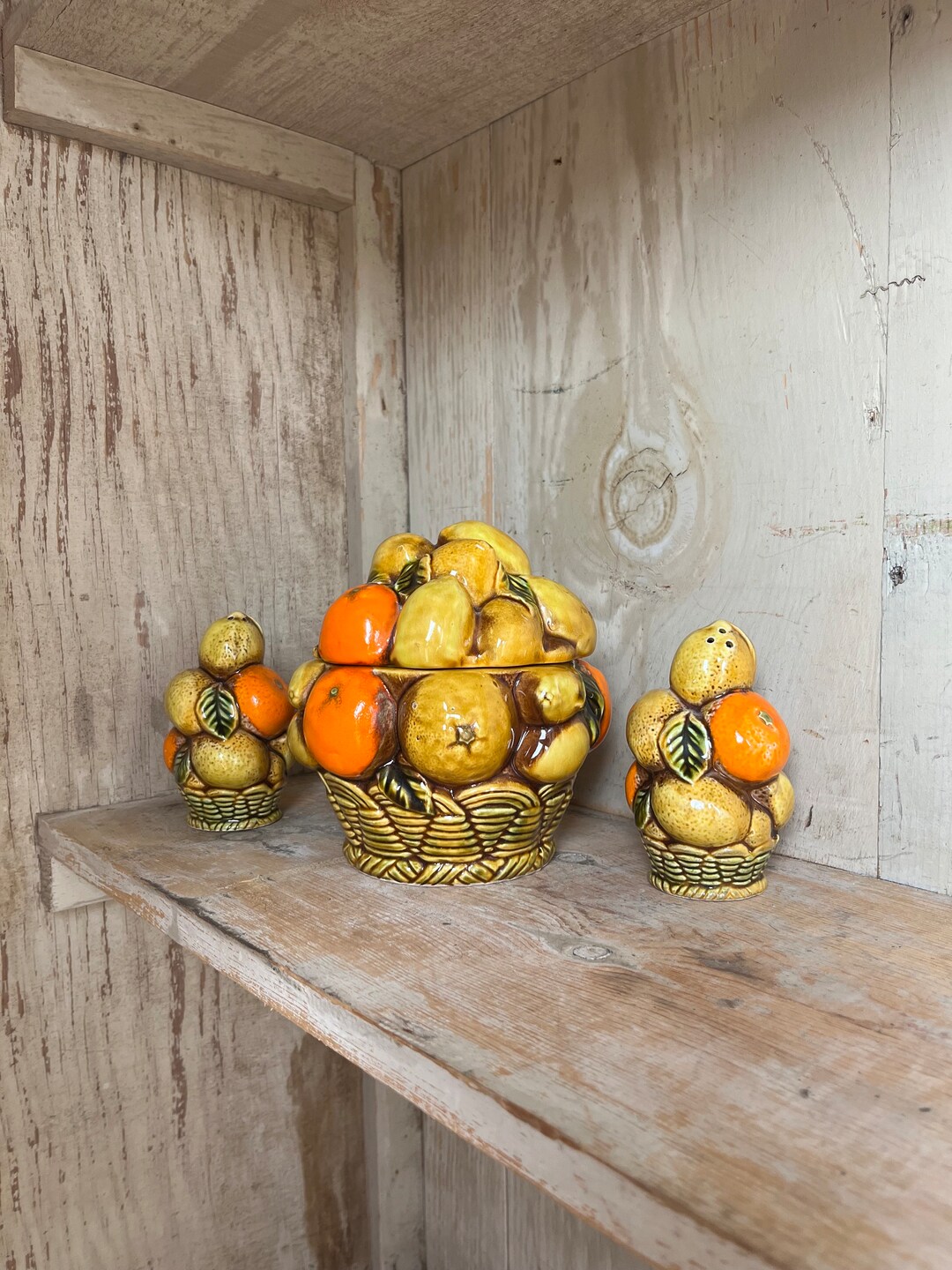 Retro Kitchen 60s Set Fruit Cookie or Candy Jar W/ Matching Salt ...