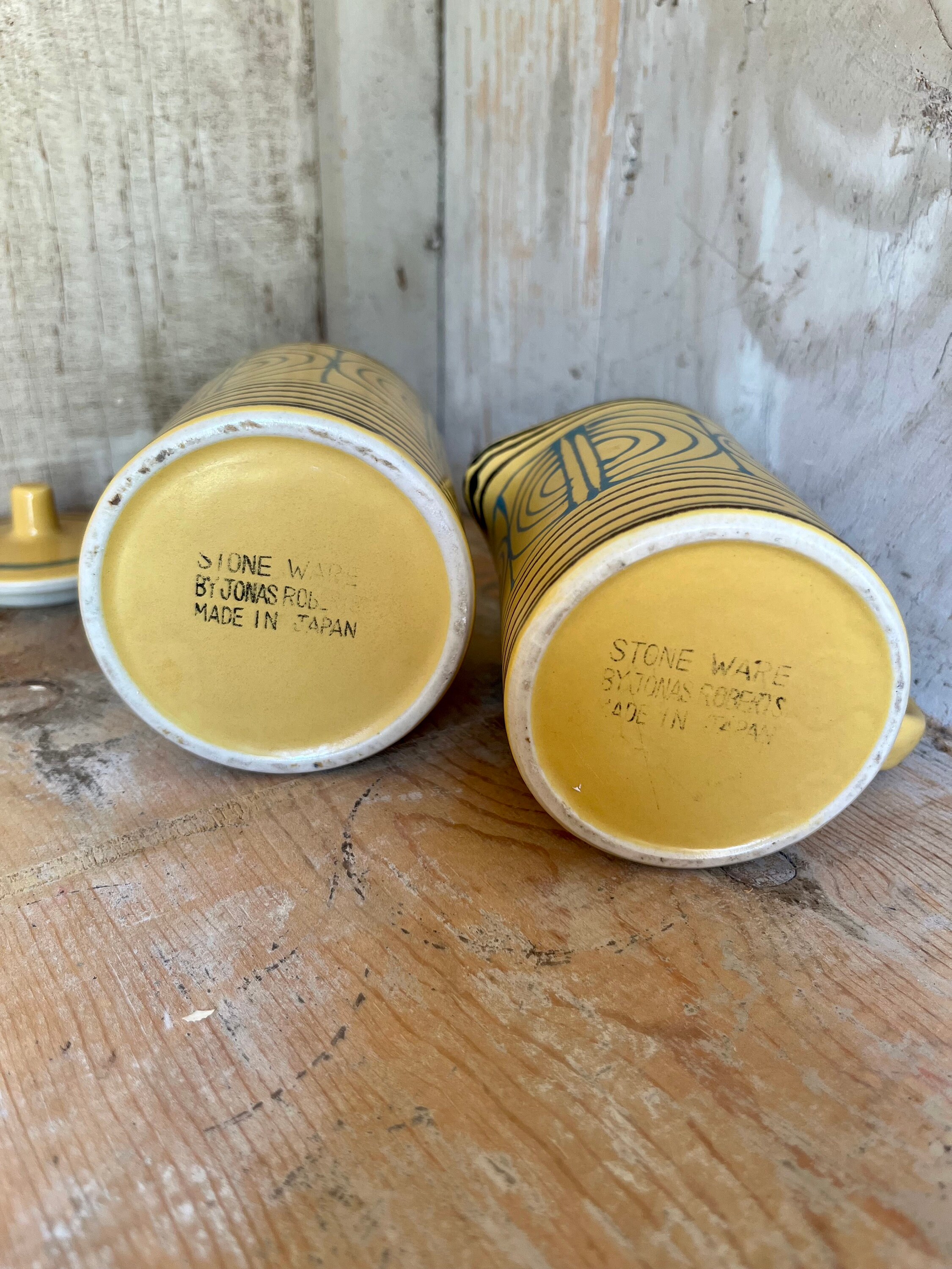 Rare Set MCM Vintage Cream and Sugar Yellow Blue Retro Geometric Design ...