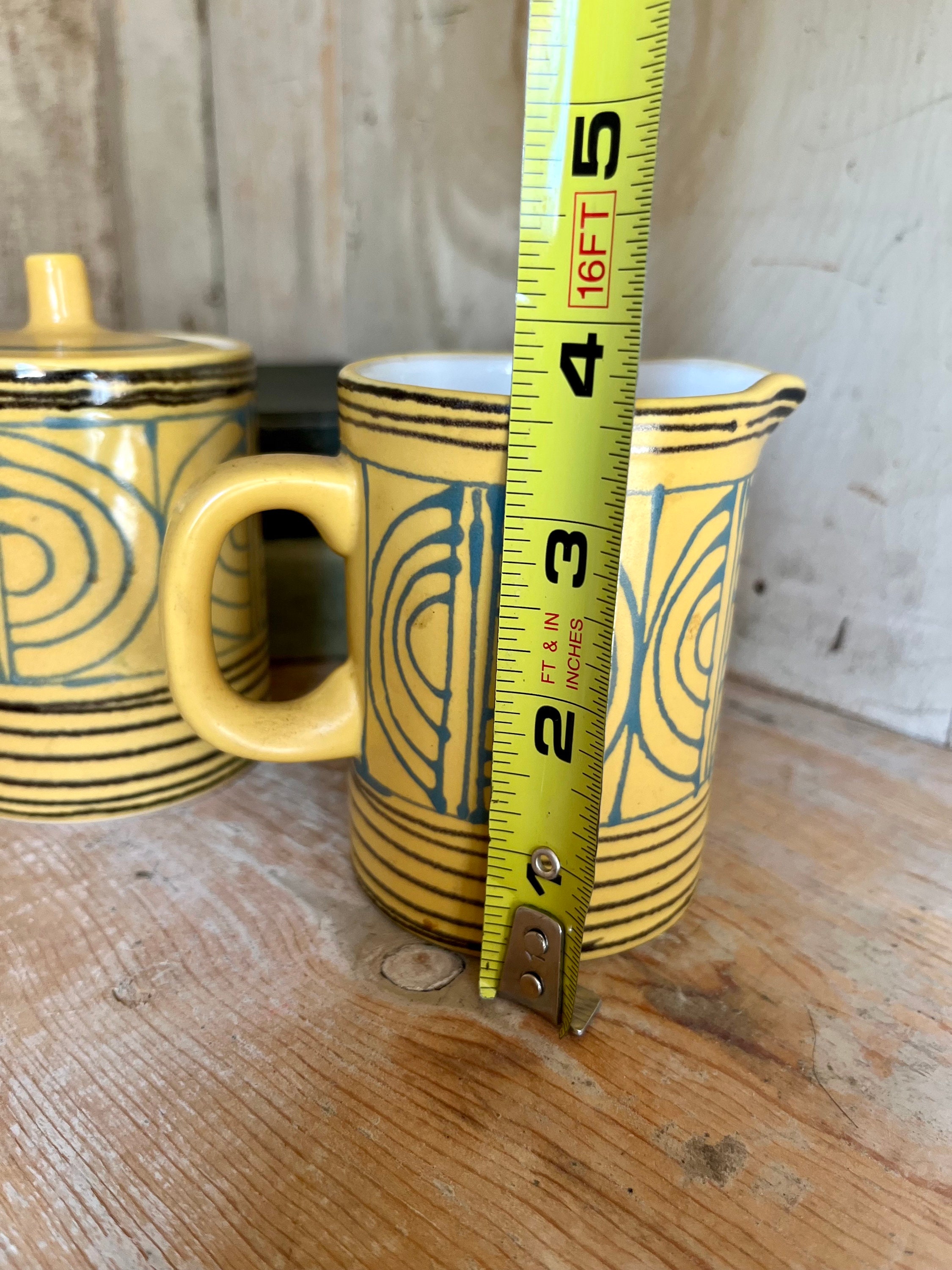 Rare Set MCM Vintage Cream and Sugar Yellow Blue Retro Geometric Design ...