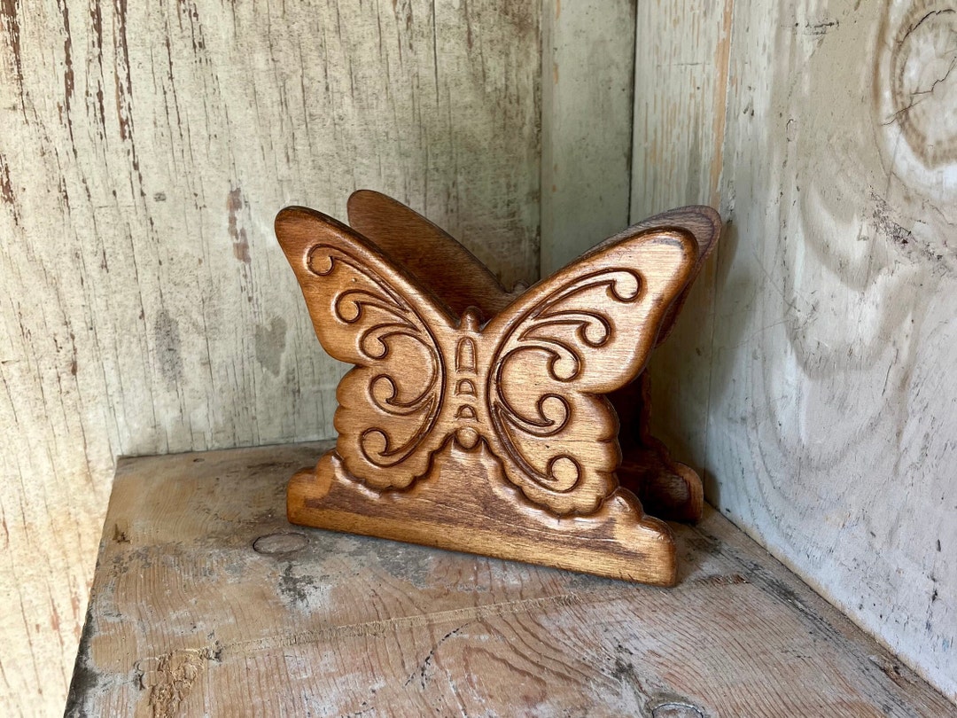 Rare Wood Vintage Butterfly Napkin Holder Boho Your - Etsy