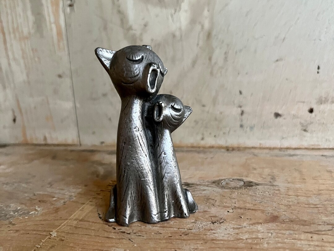 Rare Vintage Handcrafted Pewter Cats Paperweight Signed RB | Purchase ...