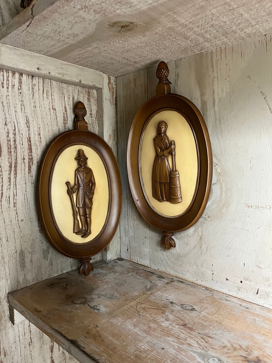 Mid Century Syroco Pilgrim Wall Plaques | USA Thanksgiving Decor - Etsy