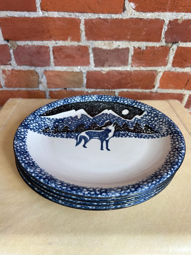 Wolf Dinnerware Set | Tien Shan Folkcraft, Howling Moon Mountain Scene ...