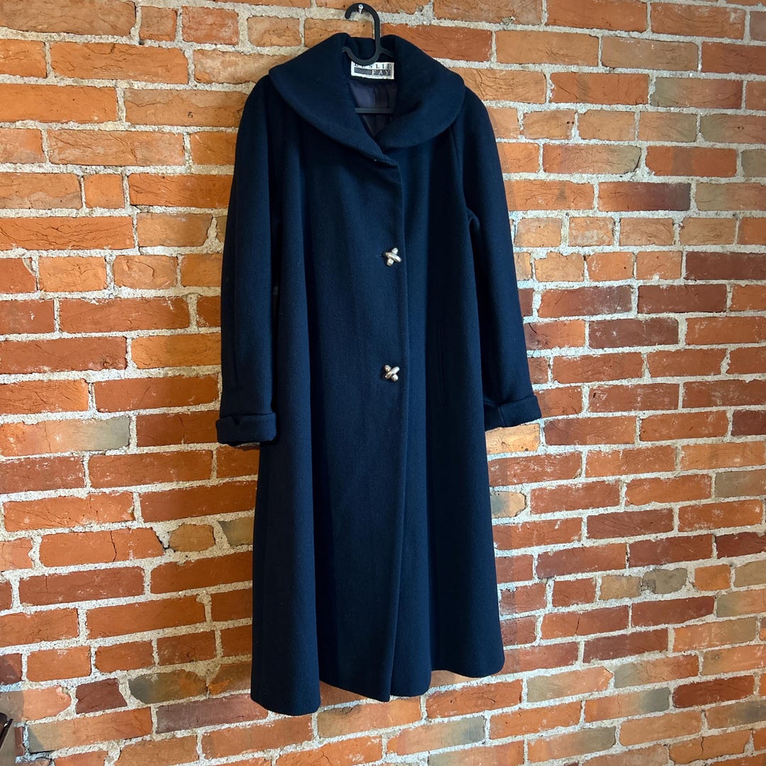 Vintage Leslie Fay Long Wool Navy Blue Coat | Made in USA | Purchase ...