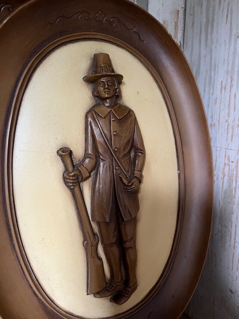 Mid Century Syroco Pilgrim Wall Plaques | USA Thanksgiving Decor - Etsy