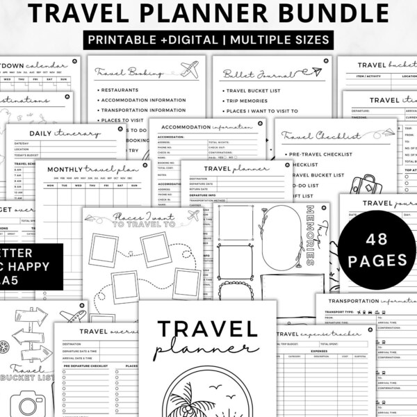 Digital Travel Planner & Journal Bundle Travel Journal Vacation Planner ...