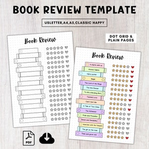 Book Review Template Printable,a5 Journal Reading Review Page,reading ...