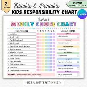 Editable Weekly Chore Chart for Kids Canva,printable Kids Chores ...