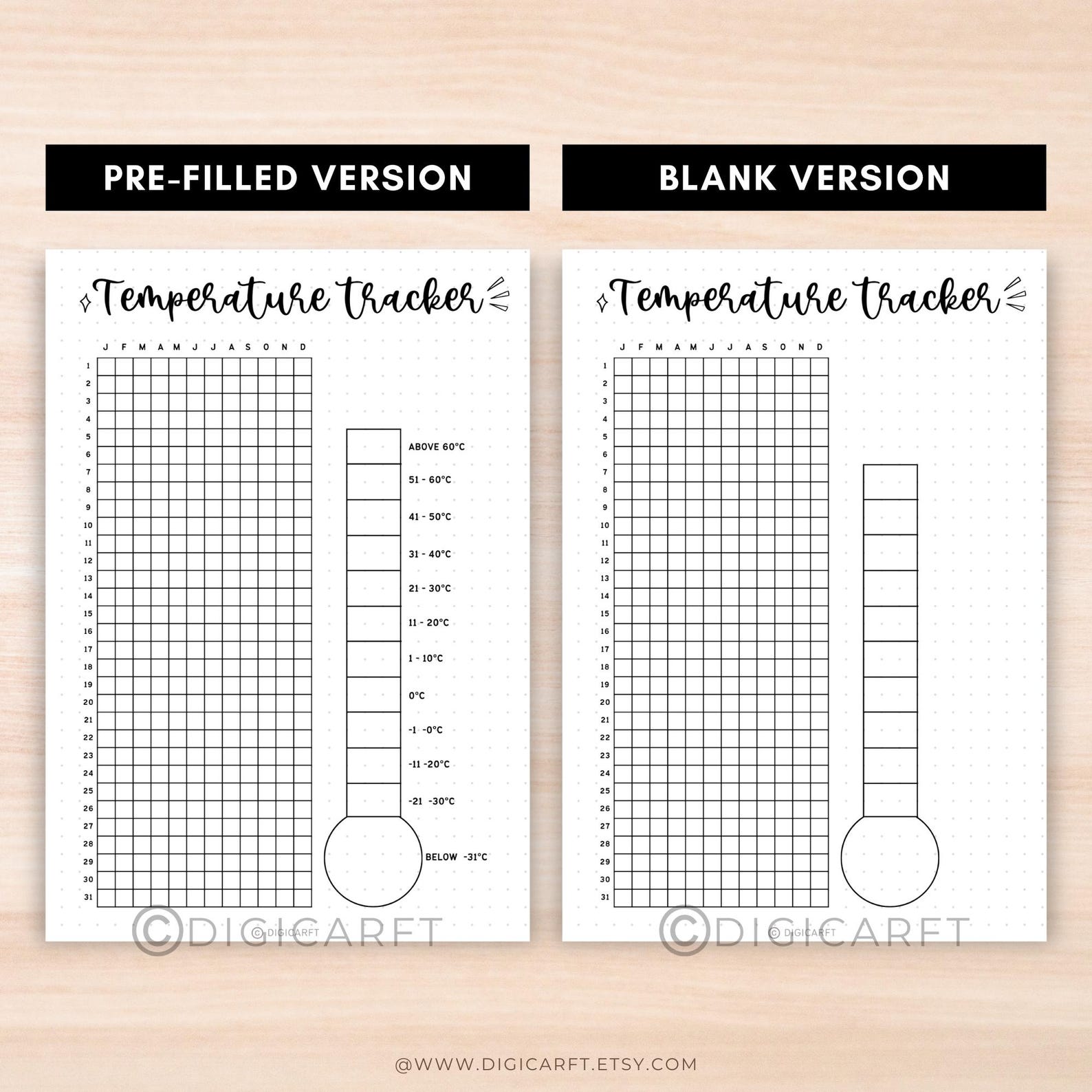 Temperature Tracker Journal,temperature Log Fahrenheit Celsius,yearly ...