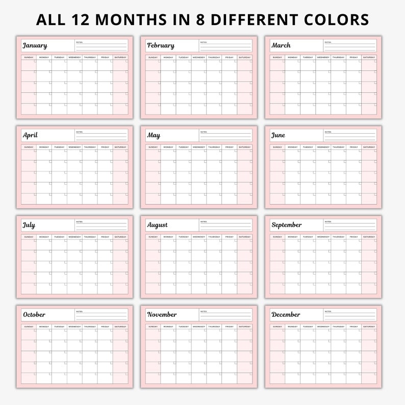 Blank Monthly Calendar With Notes Pdf,colorful Monthly Planner Digital ...
