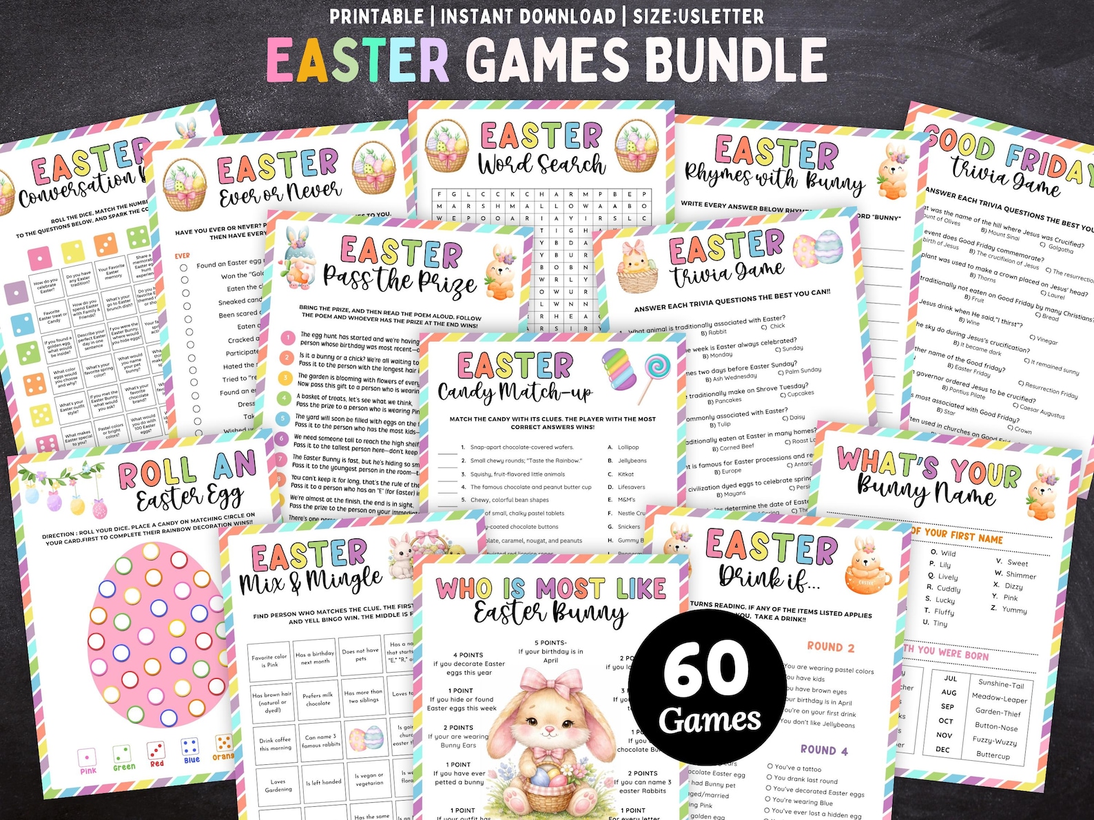 Easter Games Printable Bundle,spring Trivia for Adults,easter Party ...